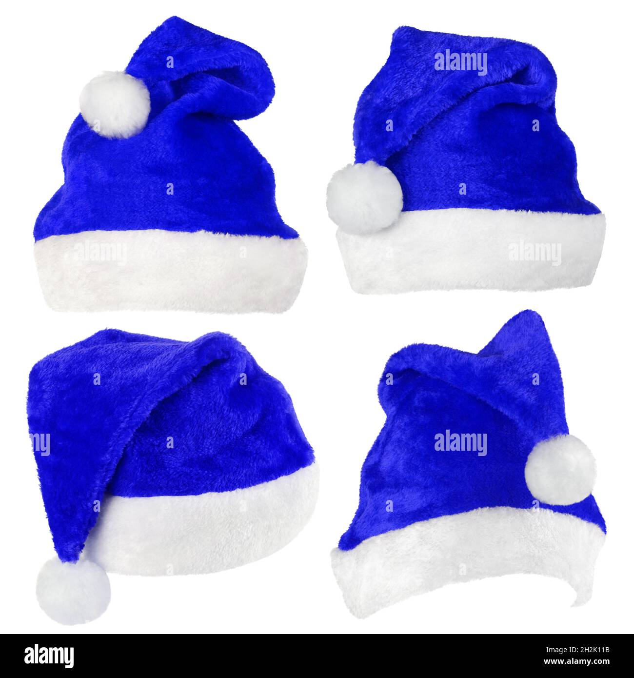 Set of blue Christmas Santa Claus hat isolated on white background ...