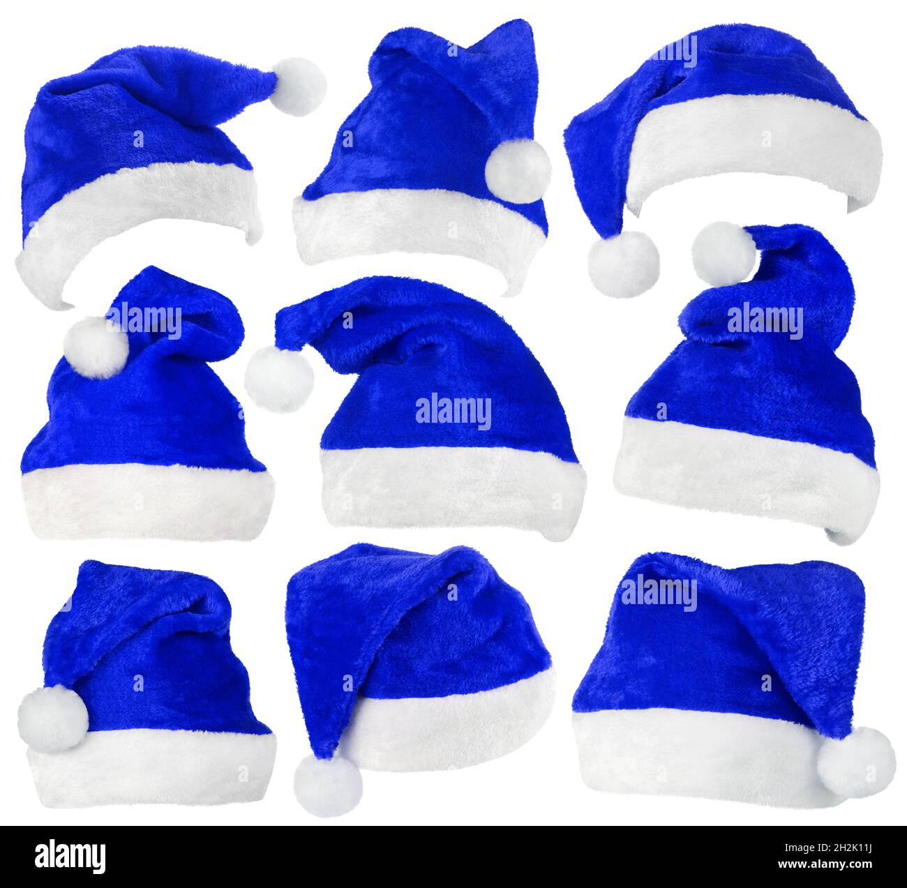 Set of blue Christmas Santa Claus hat isolated on white background ...