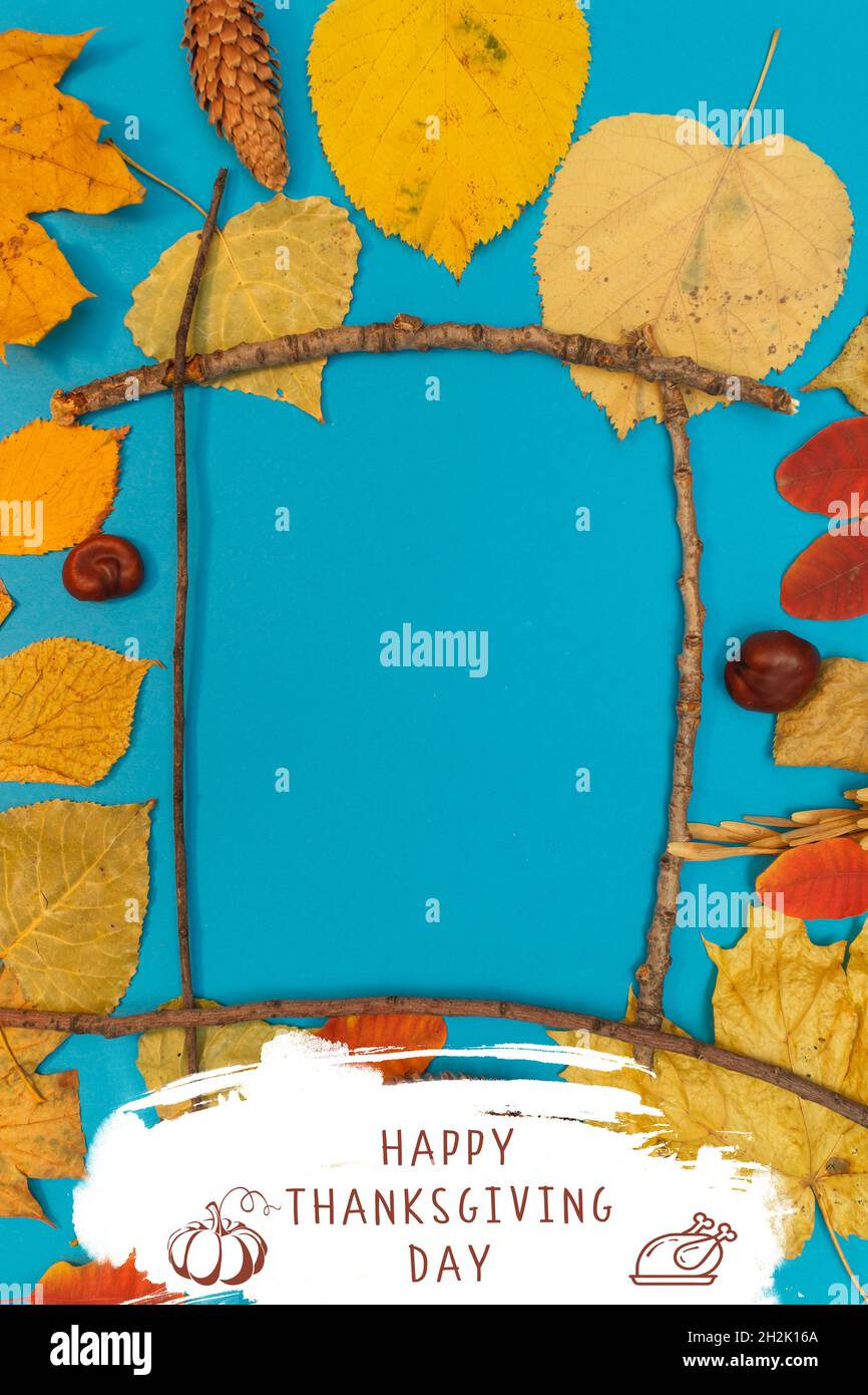 Thanksgiving day mockup template with yellow leaves and frame Stock ...