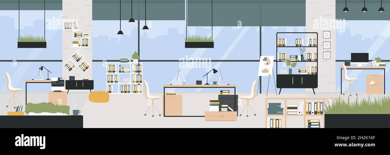 Office empty room interior vector illustration. Business center inside ...