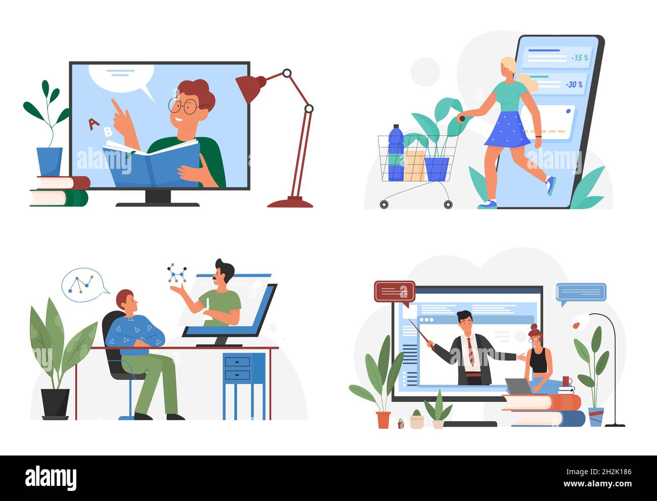 Online services set vector illustration. Cartoon internet technology ...