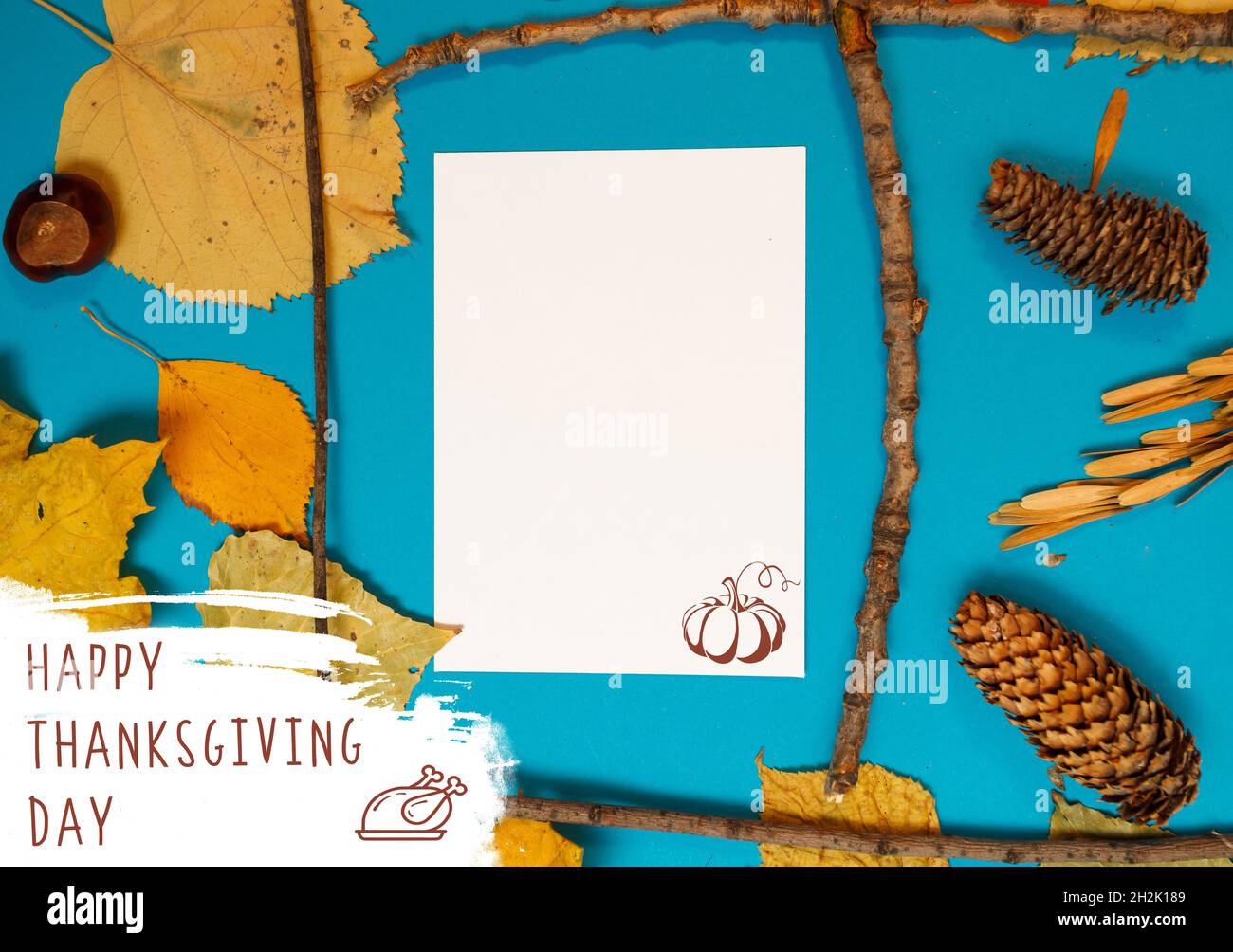 Thanksgiving day mockup template with yellow leaves and frame Stock ...