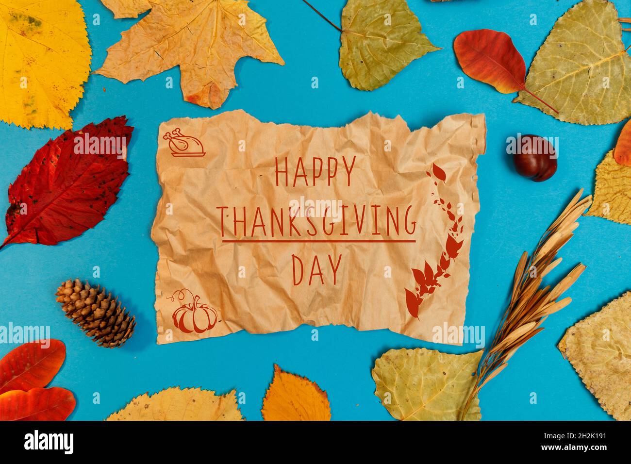 Thanksgiving day mockup template with yellow leaves and frame Stock ...