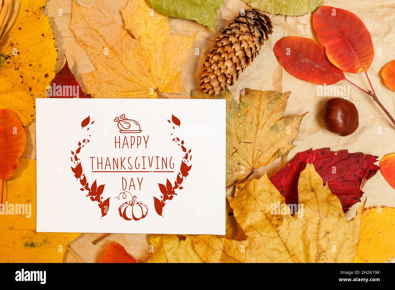 Thanksgiving day mockup template with yellow leaves and frame Stock ...