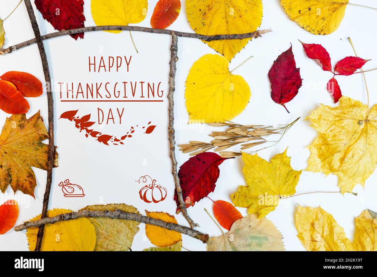 Thanksgiving day mockup template with yellow leaves and frame Stock ...