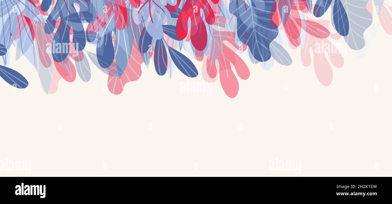 Floral web banner with drawn color exotic leaves. Nature concept design ...