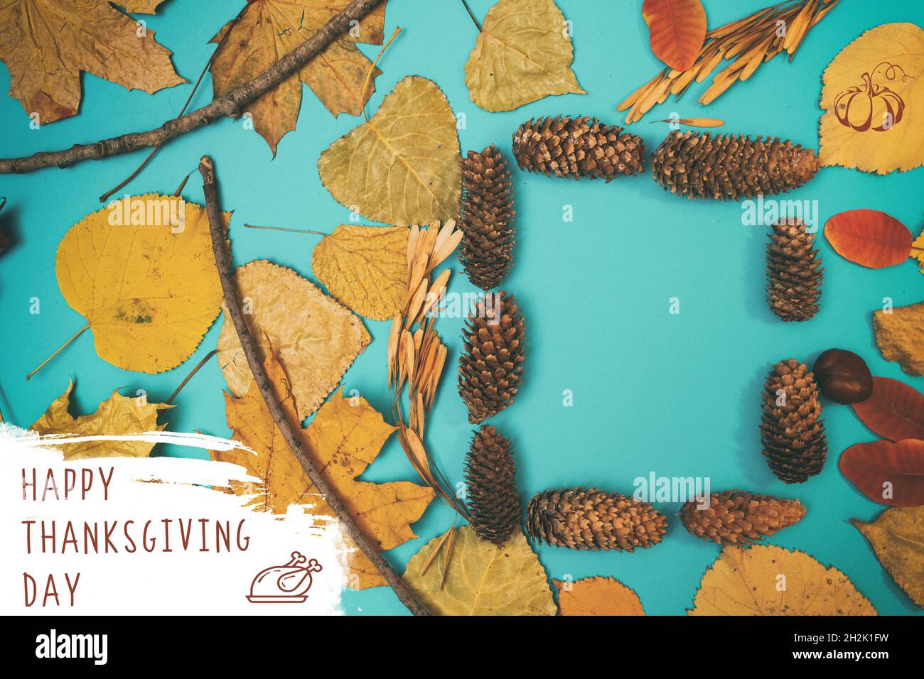 Thanksgiving day mockup template with yellow leaves and frame Stock ...