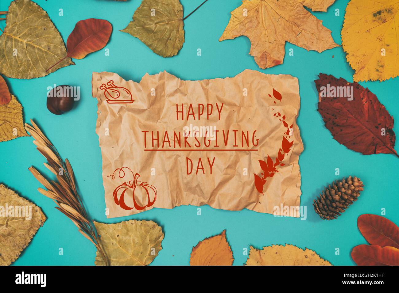 Thanksgiving day mockup template with yellow leaves and frame Stock ...