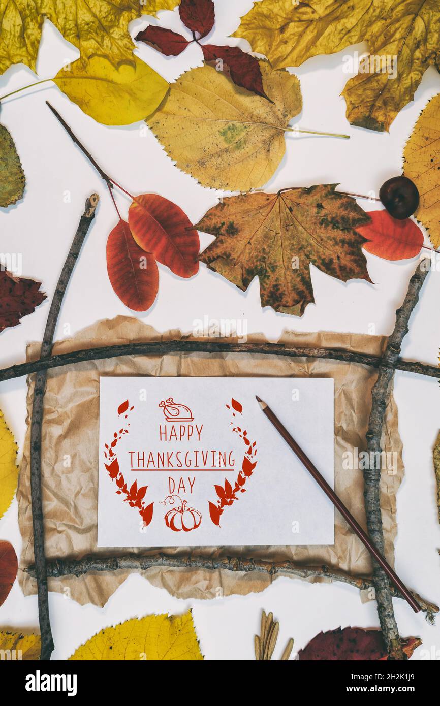 Thanksgiving day mockup template with yellow leaves and frame Stock ...