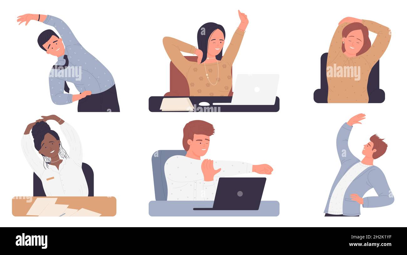 Office fitness with business people isolated vector illustration set ...