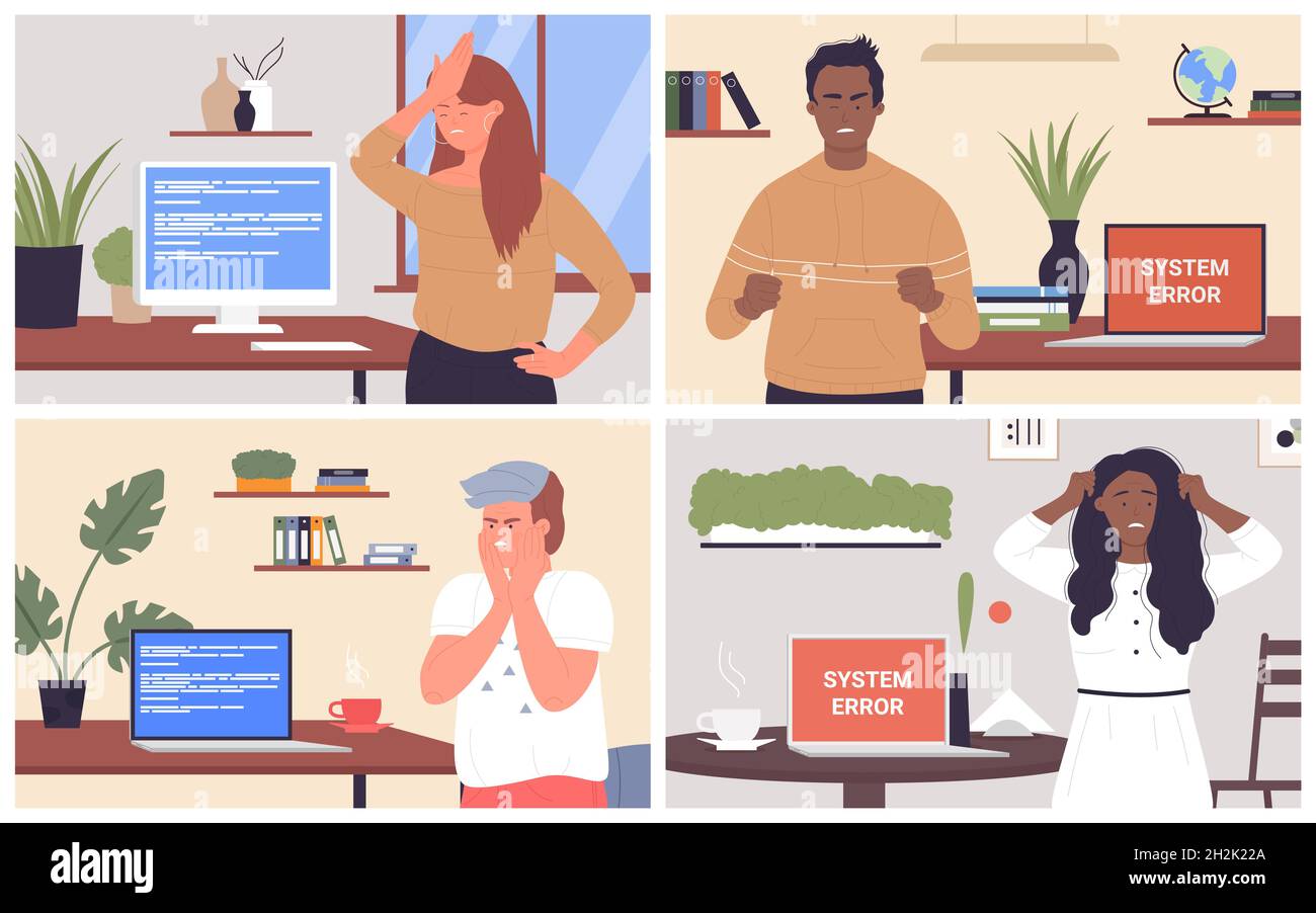 Business people with crash computer system, error problem set vector ...