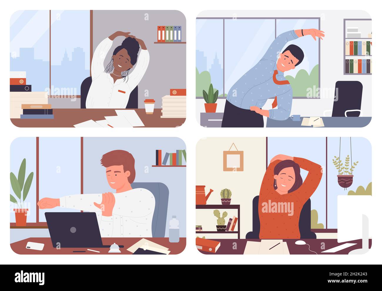 Business people do healthy sport exercises in office and relax set ...