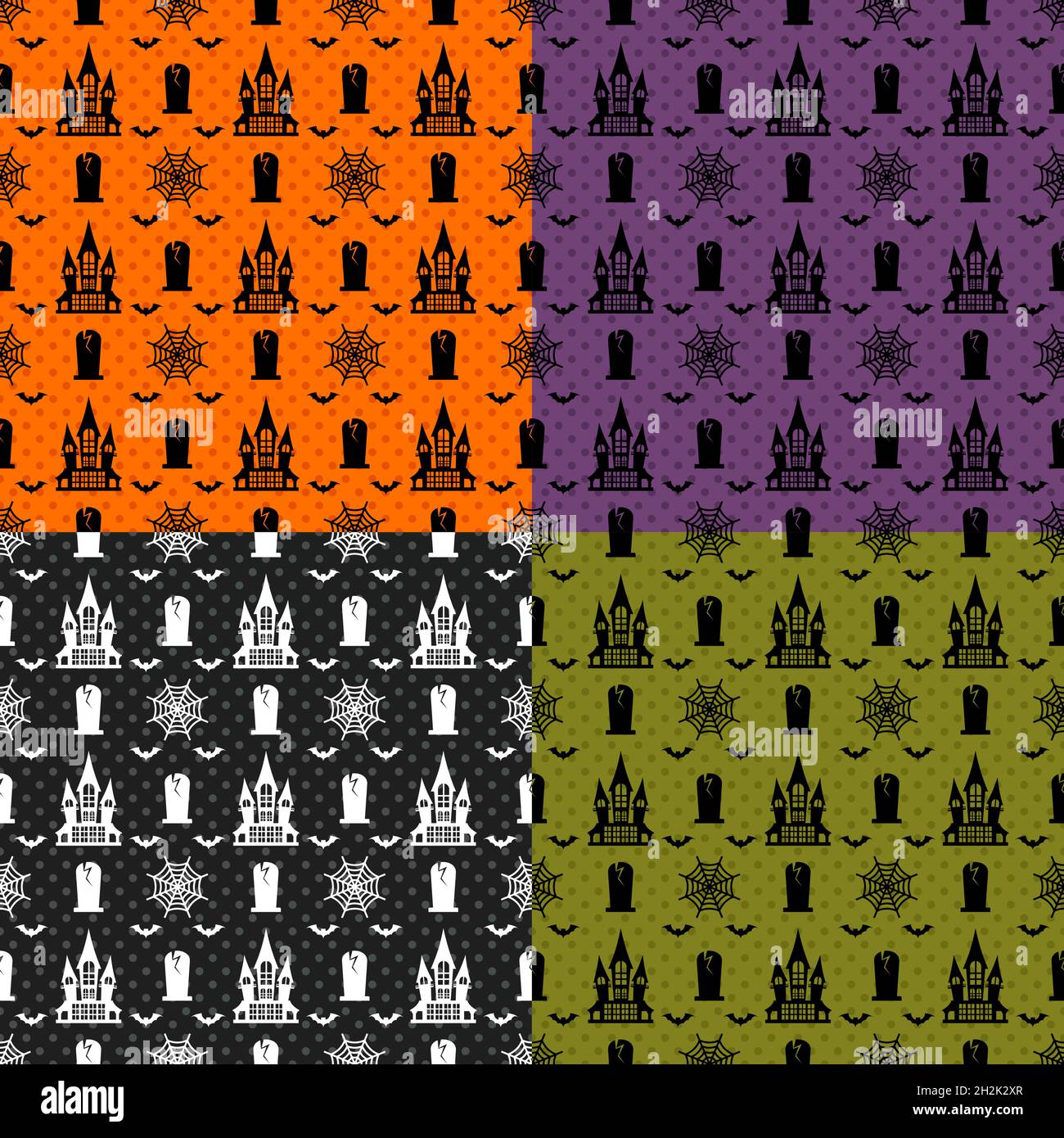 Halloween seamless patterns set. Color background with icons Stock ...