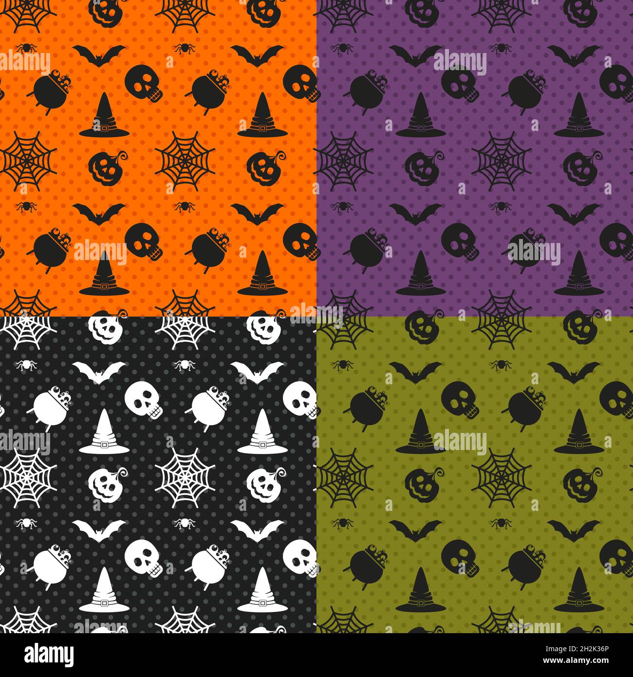 Halloween seamless patterns set. Color background with icons Stock ...
