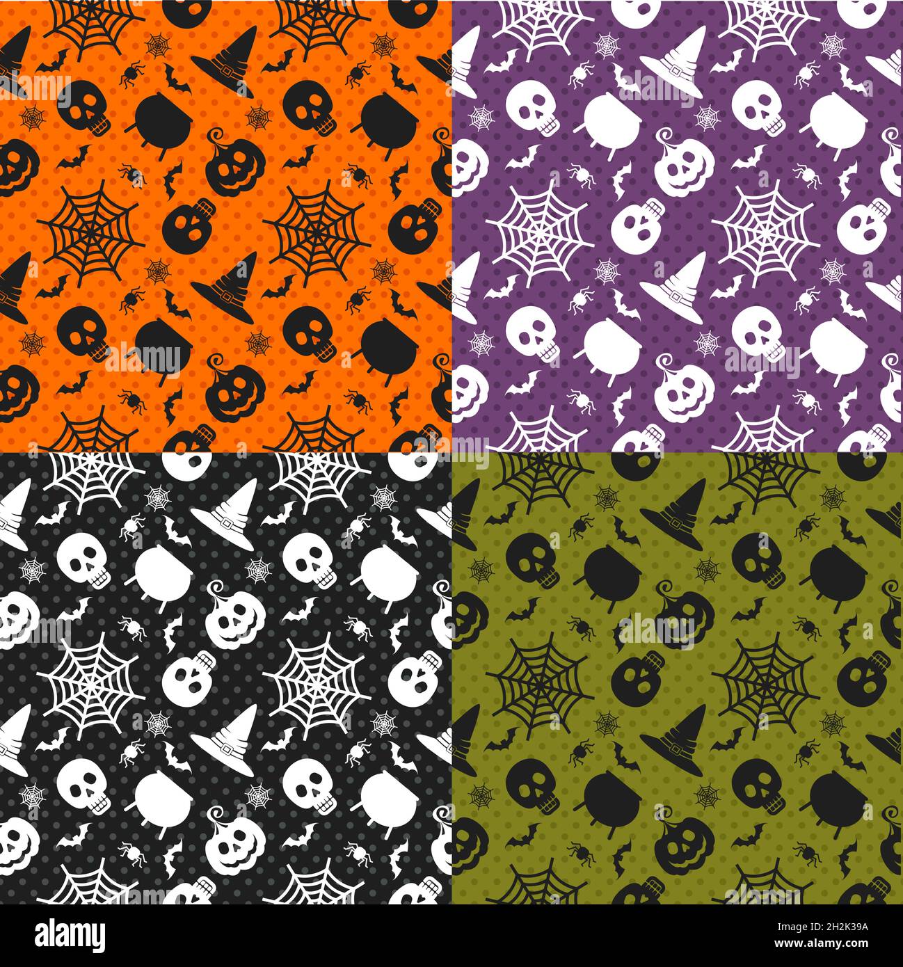 Halloween seamless patterns set. Color background with icons Stock ...