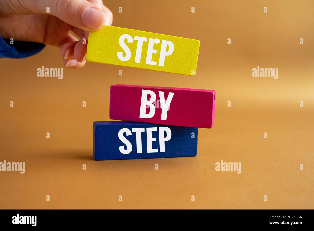 Step by step concept. Business Woman adds a new one to the colorful ...