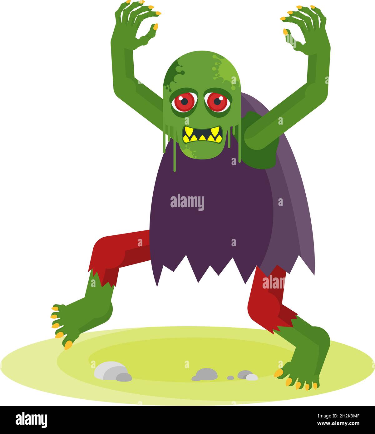 Green zombie with red eyes stomping with raised hands Stock Vector ...
