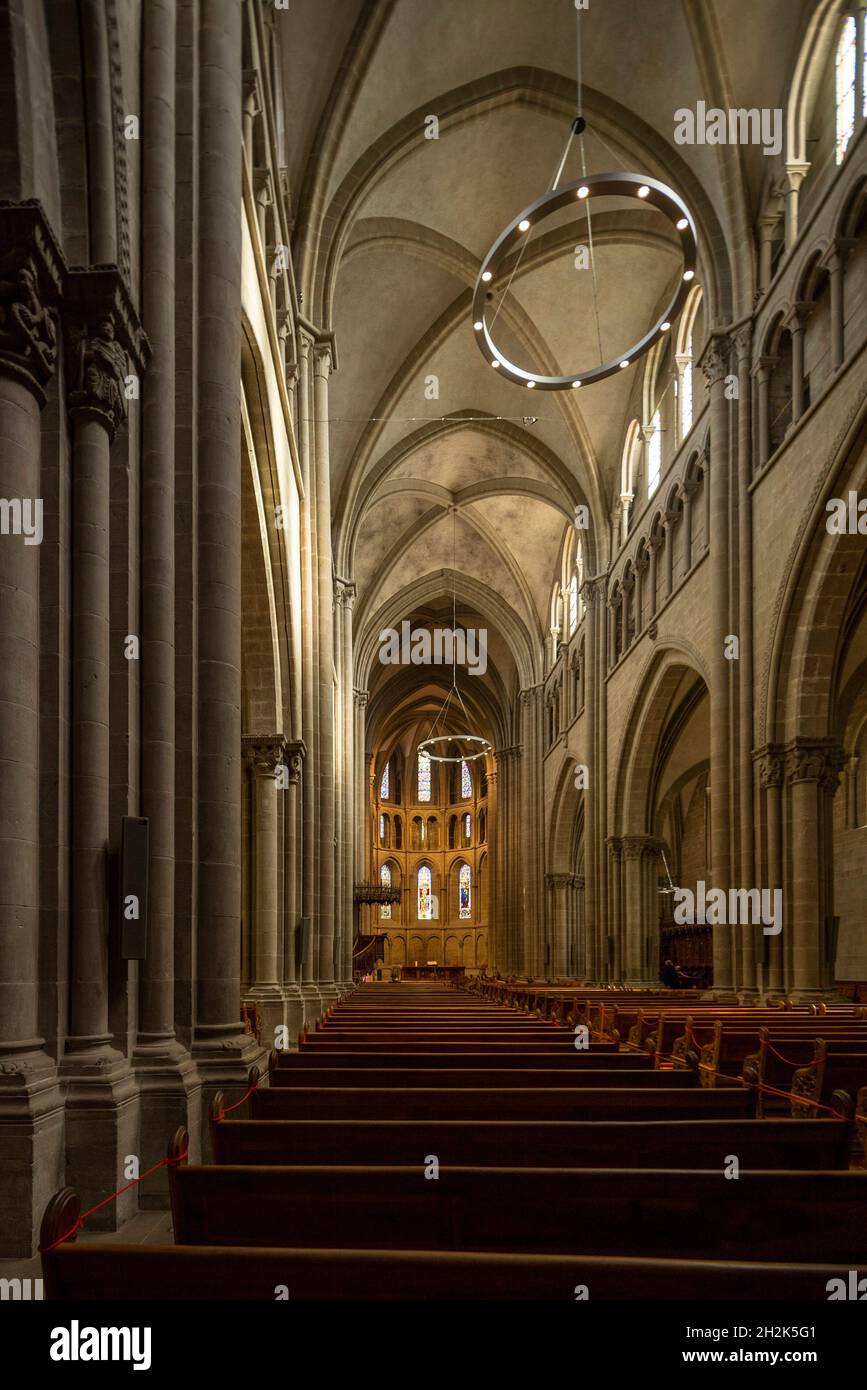 Gothic nave, 12th century, St. Pierre Cathedral, Geneva, Switzerland ...