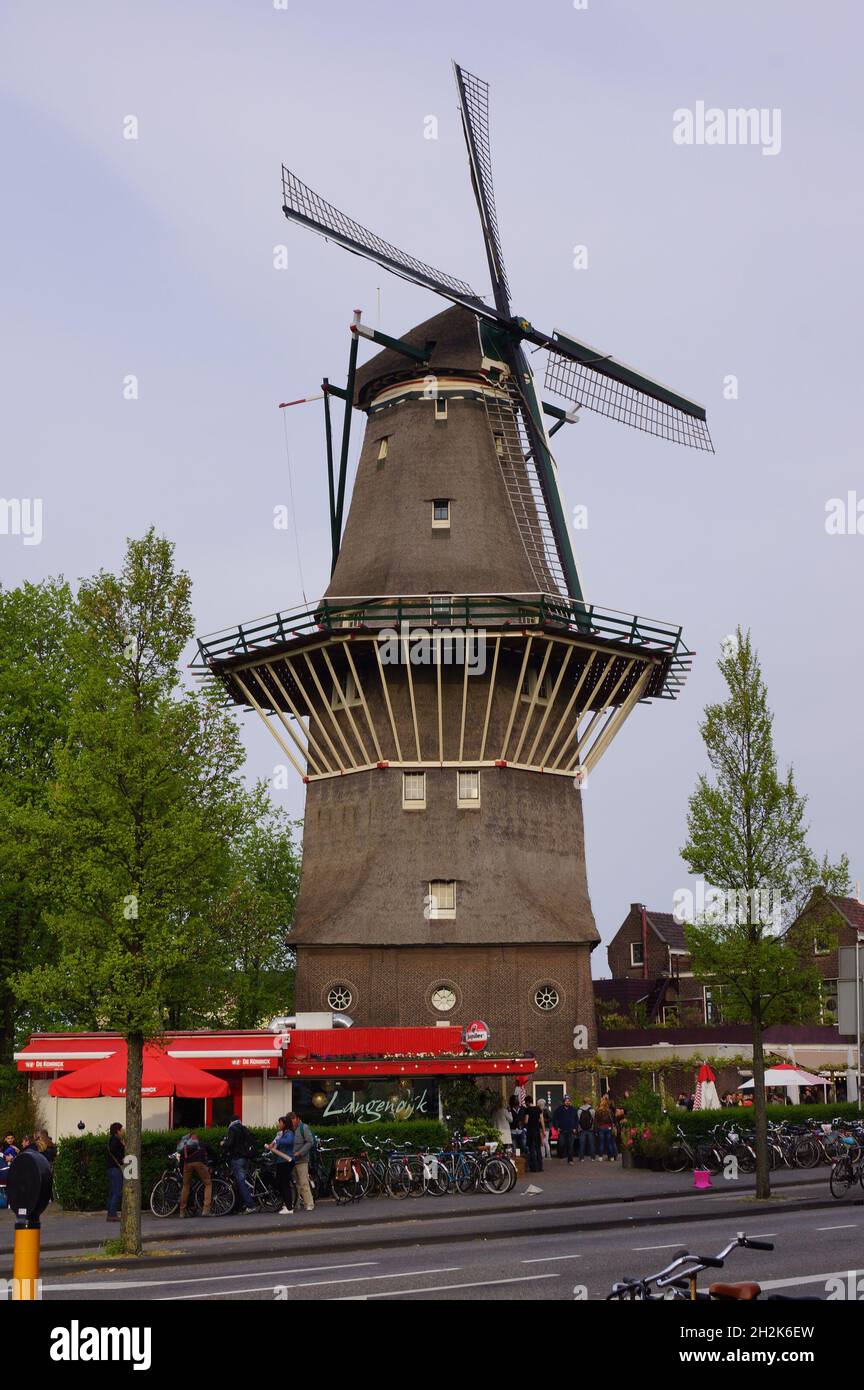 A view of the historical De Gooyer windmill in Amsterdam, Netherlands ...