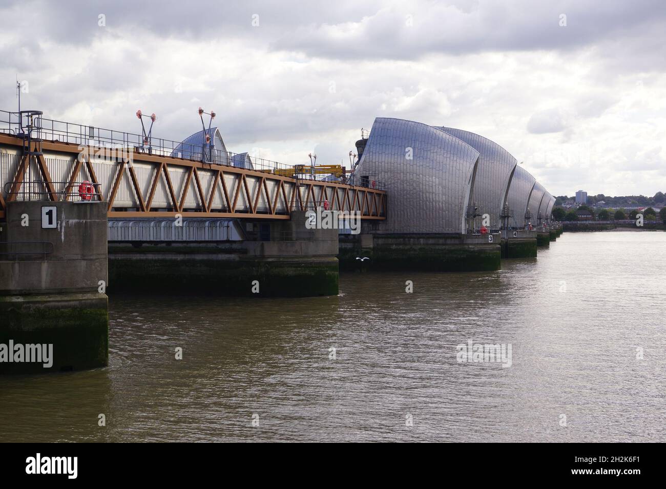 London, UK: a view of the gates of the Thames barrier in the area of ...