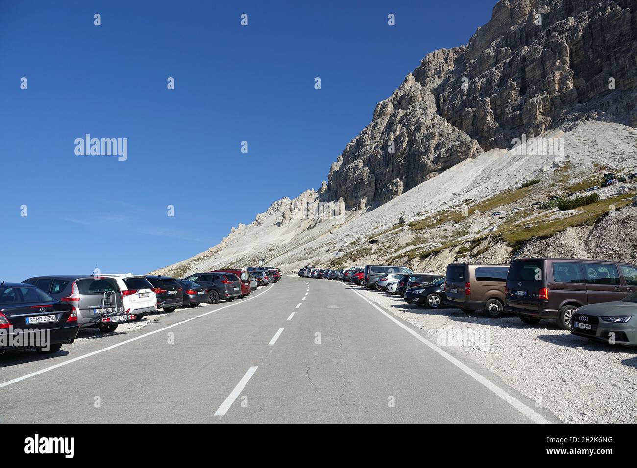 Sexten, Italy. 05th Oct, 2021. A parking lot near the Three Peaks ...