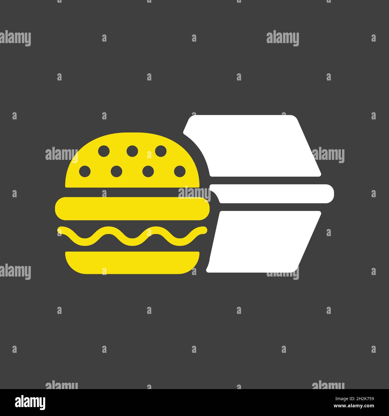Burger with closed cardboard box vector glyph icon. Delivery sign ...