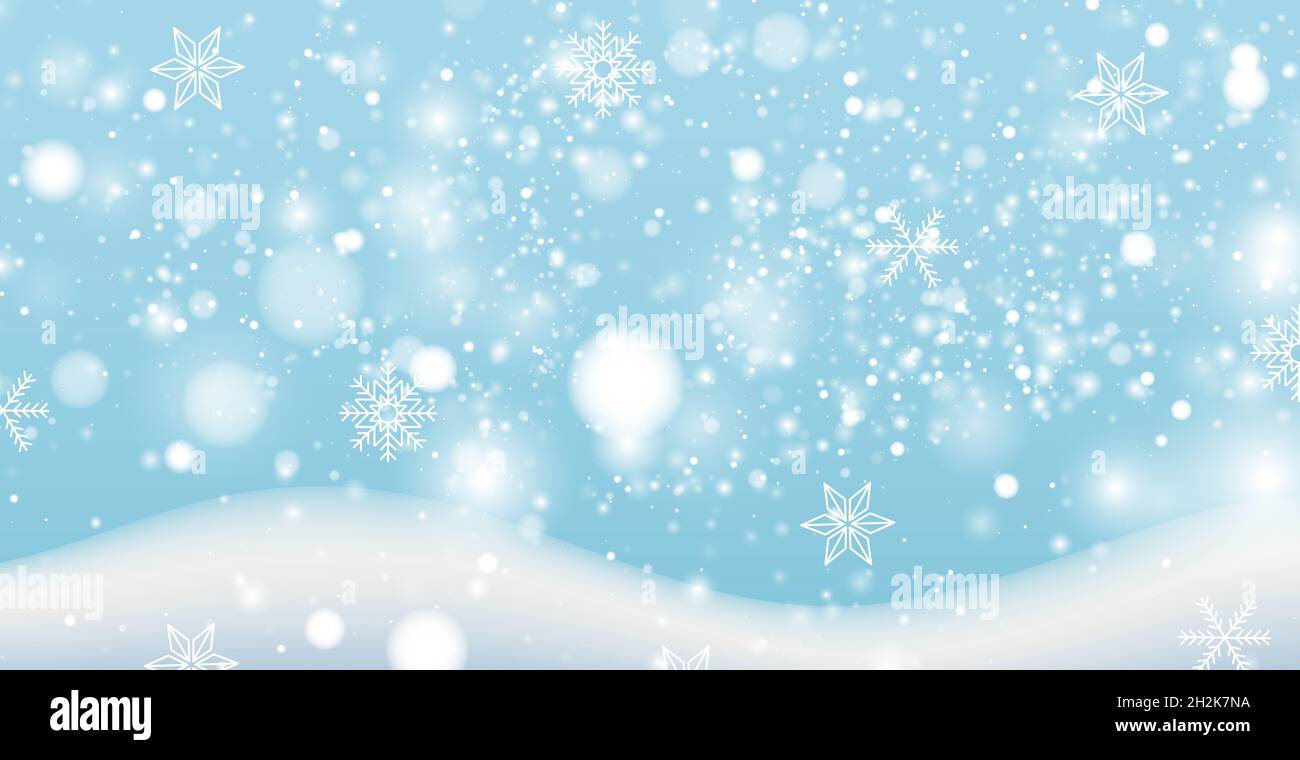 White falling snow, big snowdrifts, different snowflakes, festive ...
