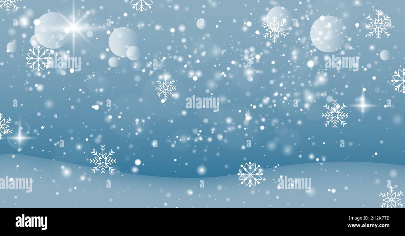 White falling snow, big snowdrifts, different snowflakes, festive ...