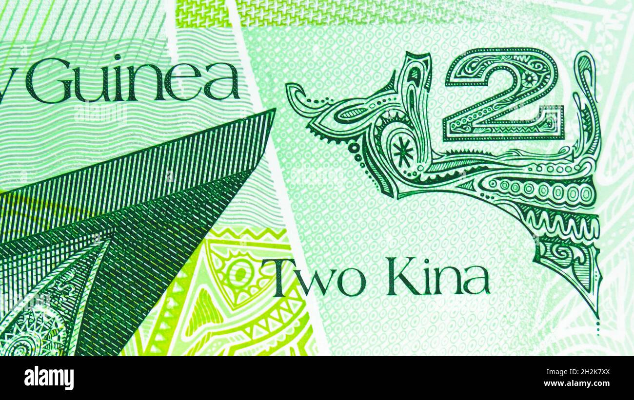 2 Kina polymer banknote, Bank of Papua New Guinea, closeup bill ...