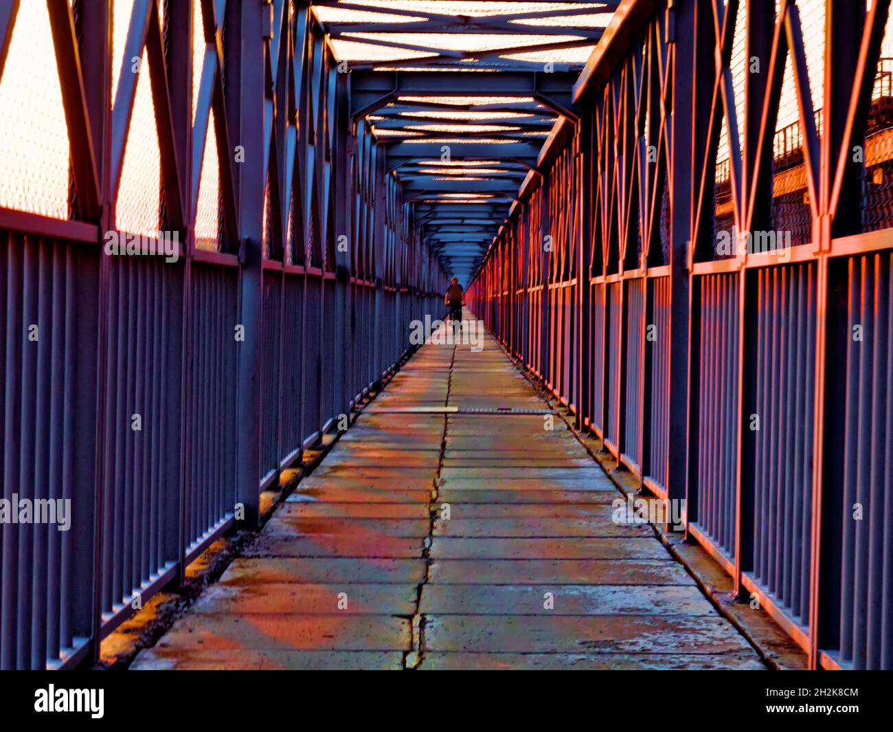 Bridge crossing, pedestrian overpass made of metal structures over the ...