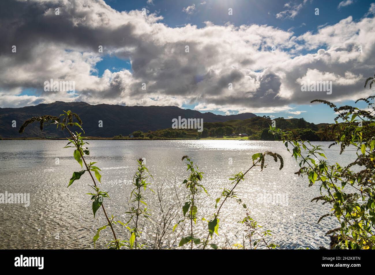 A bright and breezy autumnal 3 shot HDR image looking across Loch Morar, near Mallaig in ...