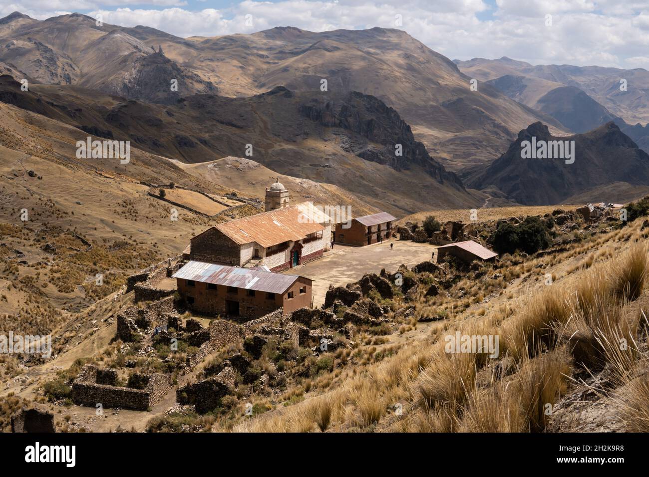Beautiful panoramic view of small buildings near the mountains at the ...