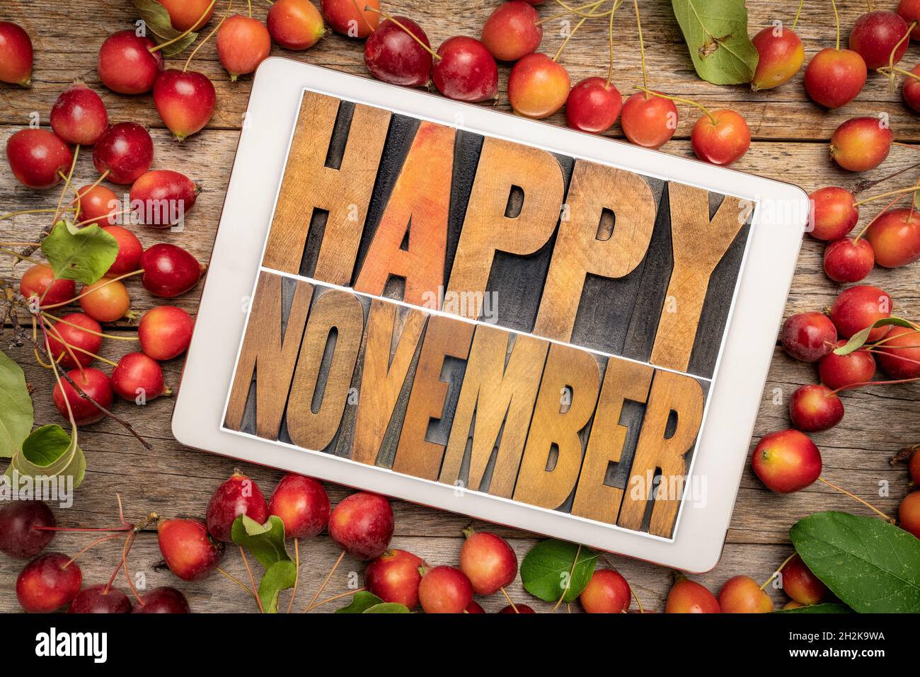 Happy November typography greeting card - word abstract in letterpress ...