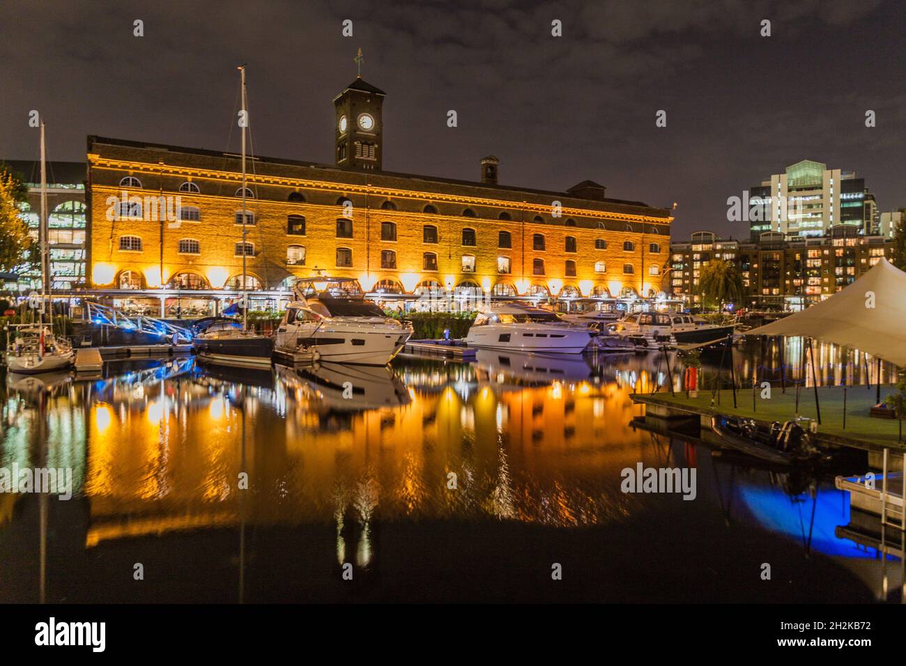 Night view of St Katharine Docks in London, United Kingdom Stock Photo ...