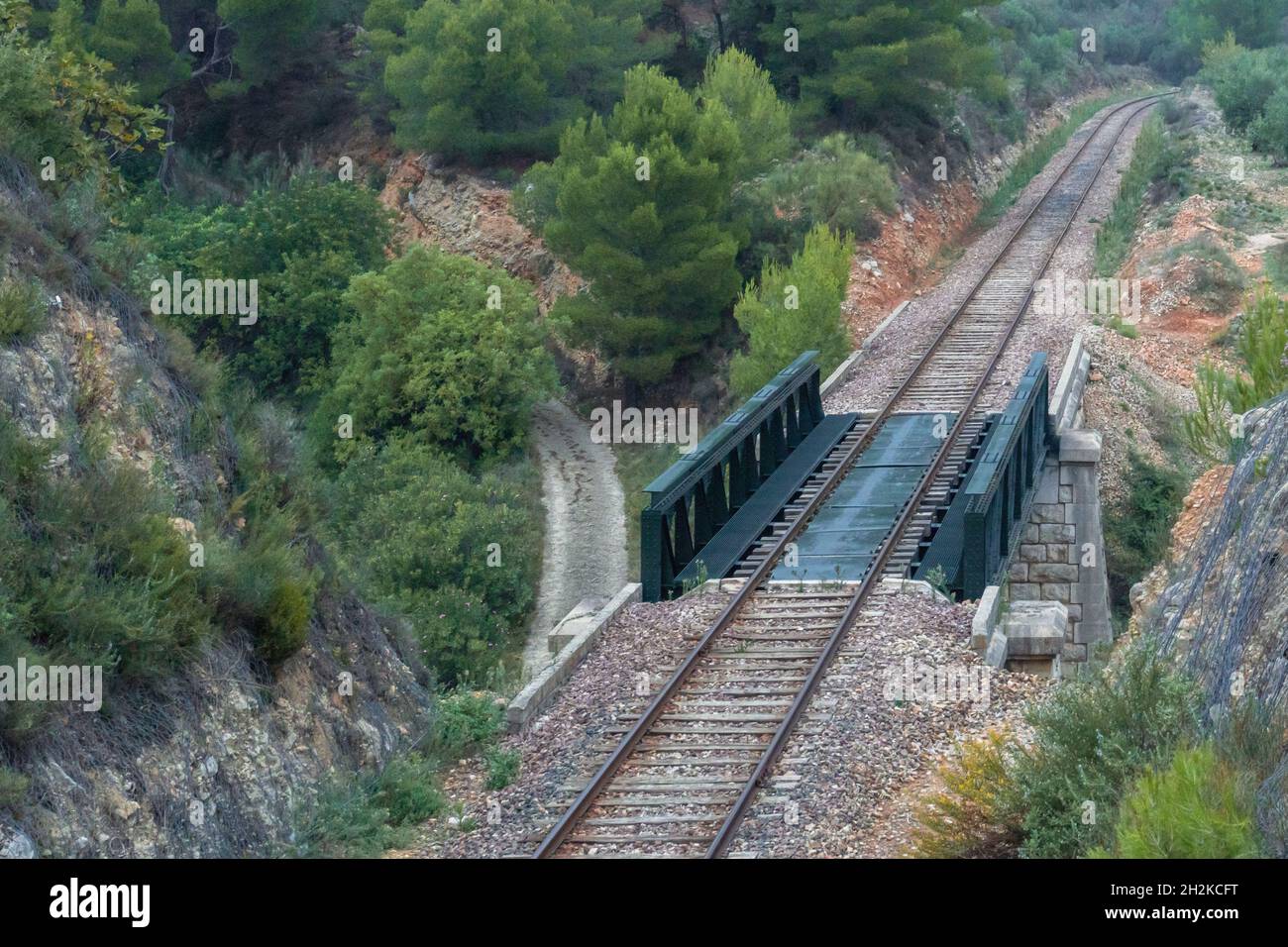 Railway on a small bridge through the woods Stock Photo - Alamy