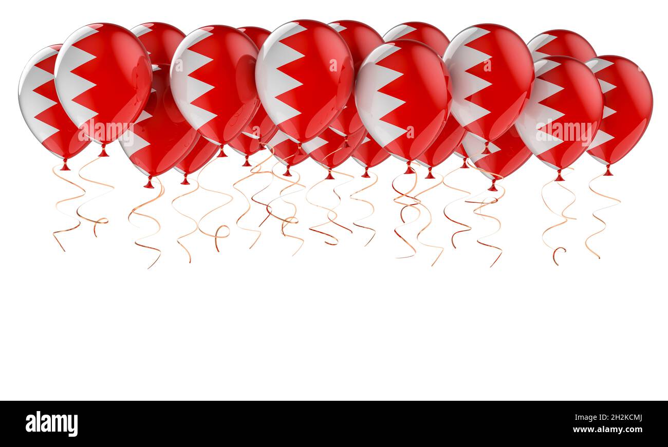 Balloons with Bahraini flag, 3D rendering isolated on white background ...