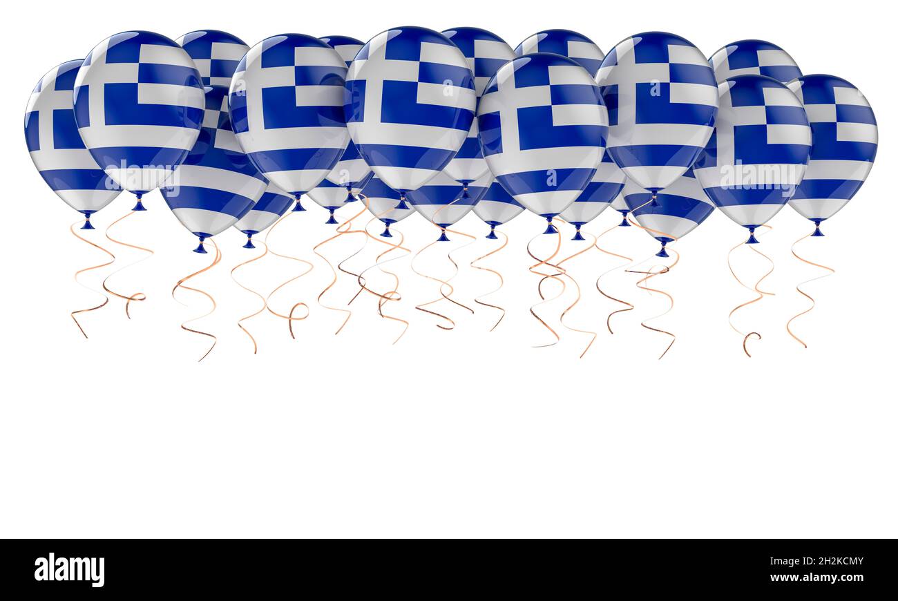 Balloons with Greek flag, 3D rendering isolated on white background ...