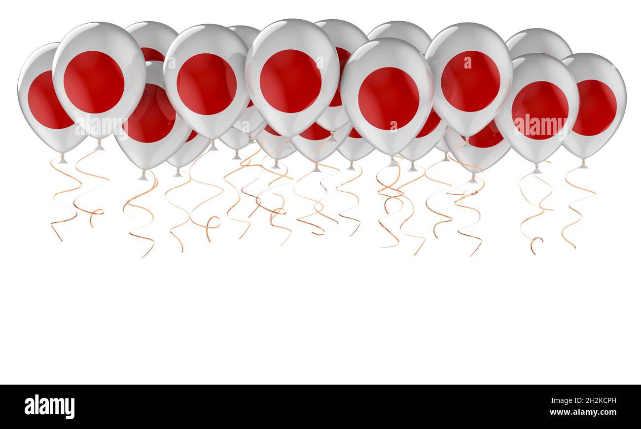 Balloons with Japanese flag, 3D rendering isolated on white background ...