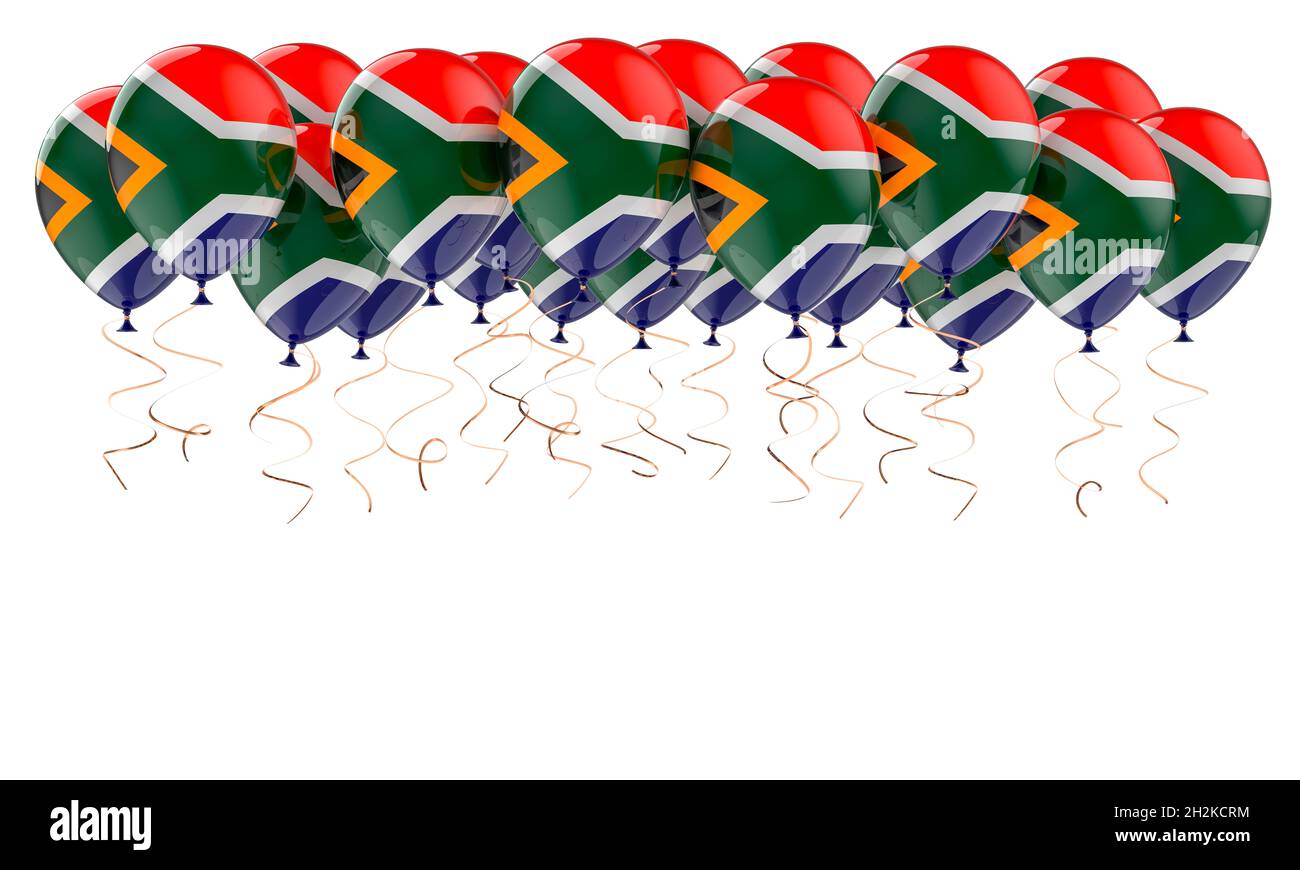 Balloons with South African flag, 3D rendering isolated on white ...