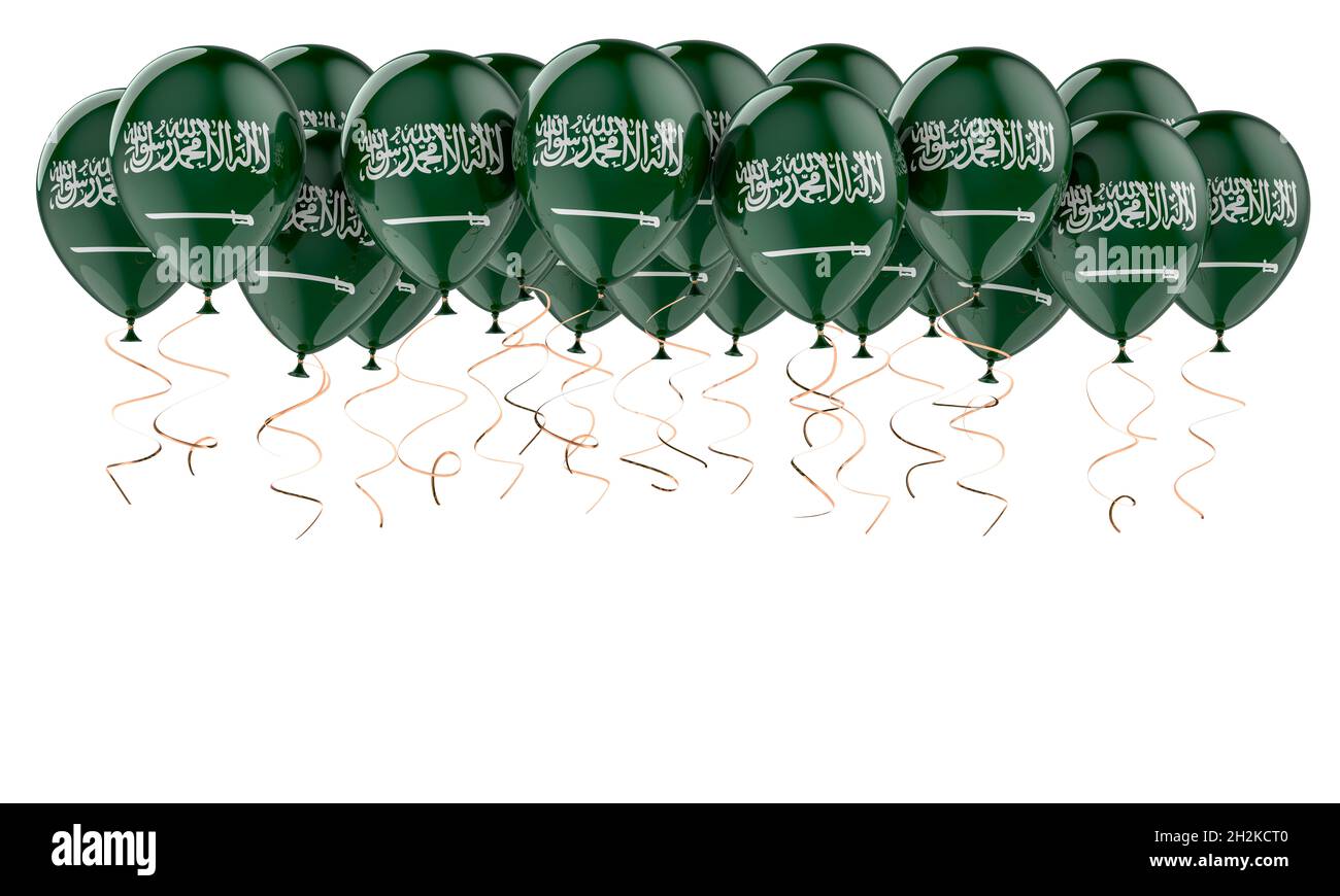 Balloons with Saudi Arabian flag, 3D rendering isolated on white ...
