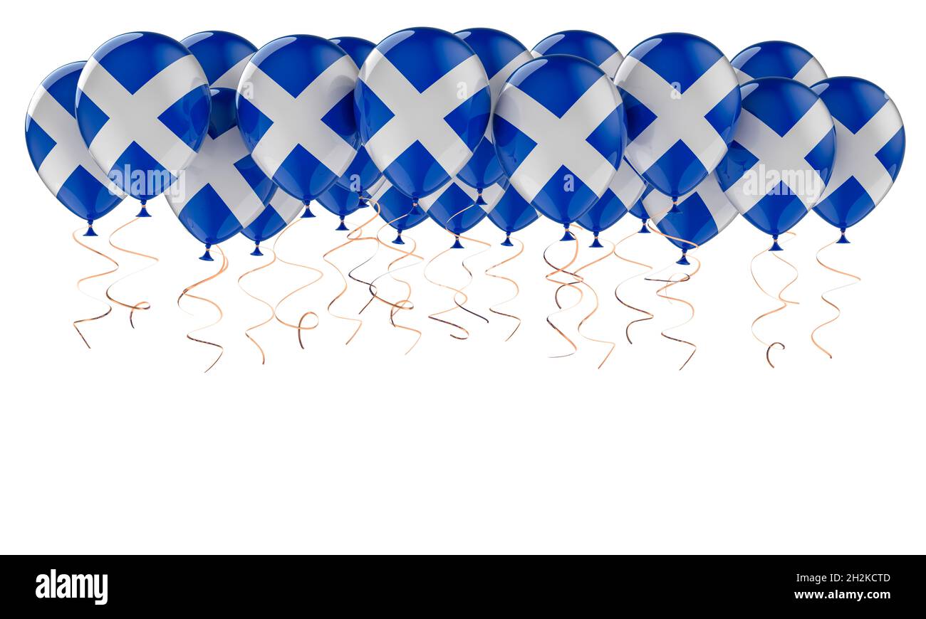 Balloons with Scottish flag, 3D rendering isolated on white background ...