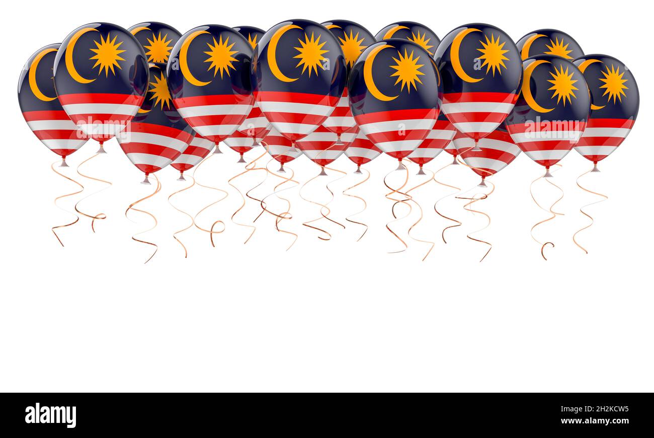 Balloons with Malaysian flag, 3D rendering isolated on white background ...