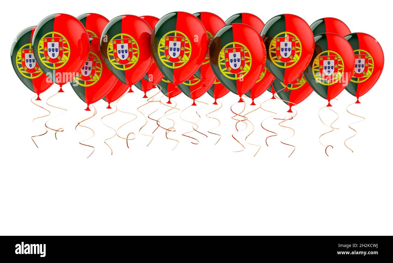 Balloons with Portuguese flag, 3D rendering isolated on white ...