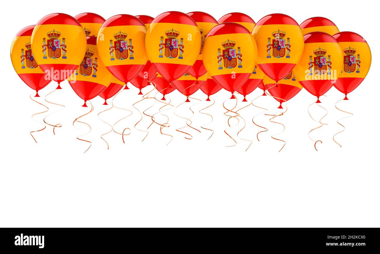 Balloons with Spanish flag, 3D rendering isolated on white background ...