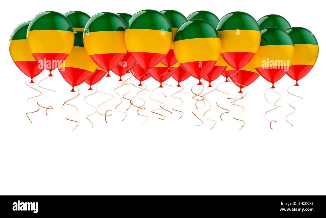 Balloons with Rastafarian flag, 3D rendering isolated on white ...