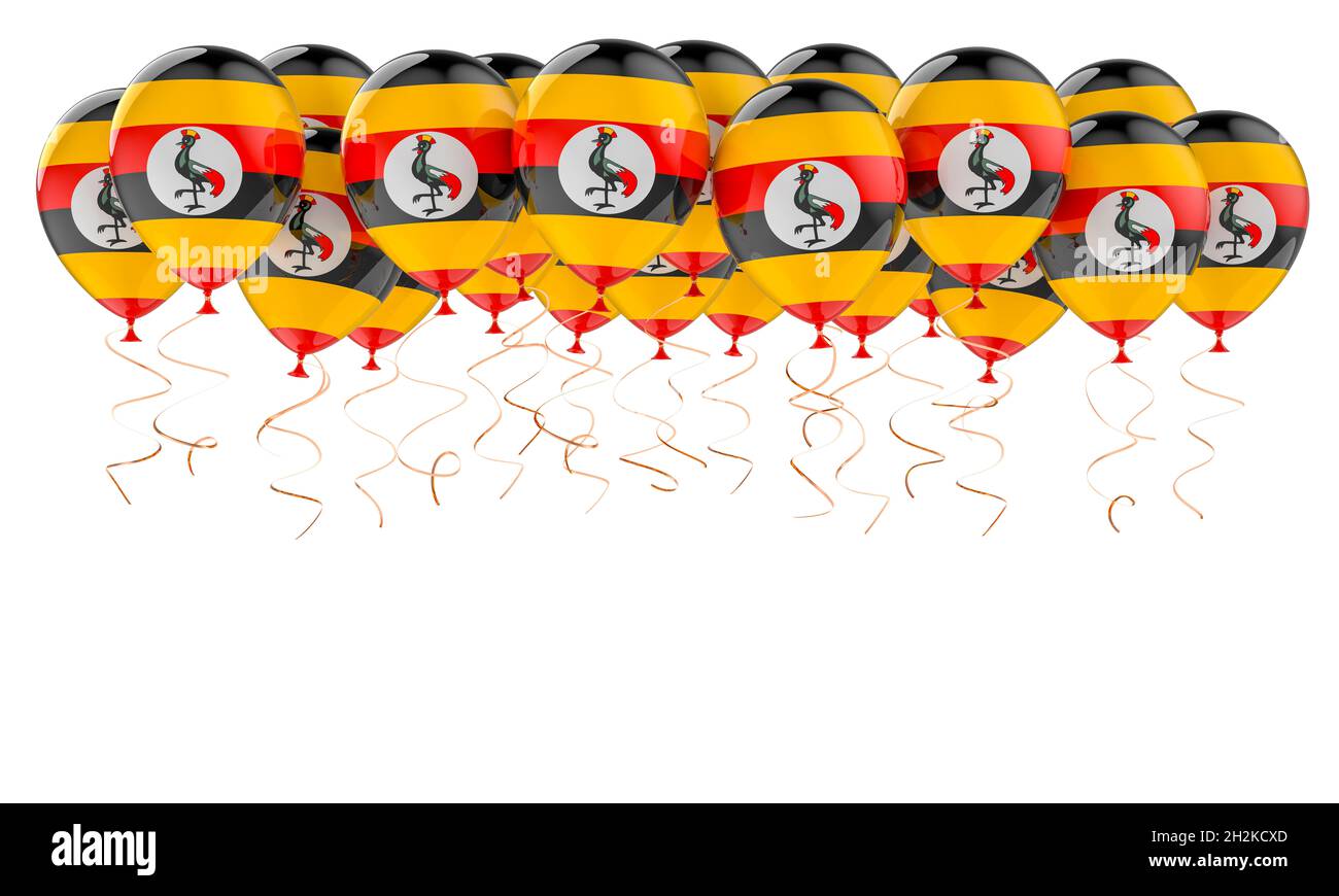 Balloons with Ugandan flag, 3D rendering isolated on white background ...