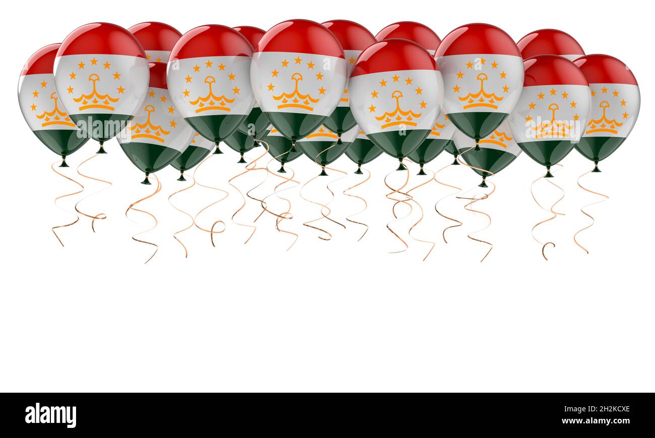 Balloons with Tajik flag, 3D rendering isolated on white background ...