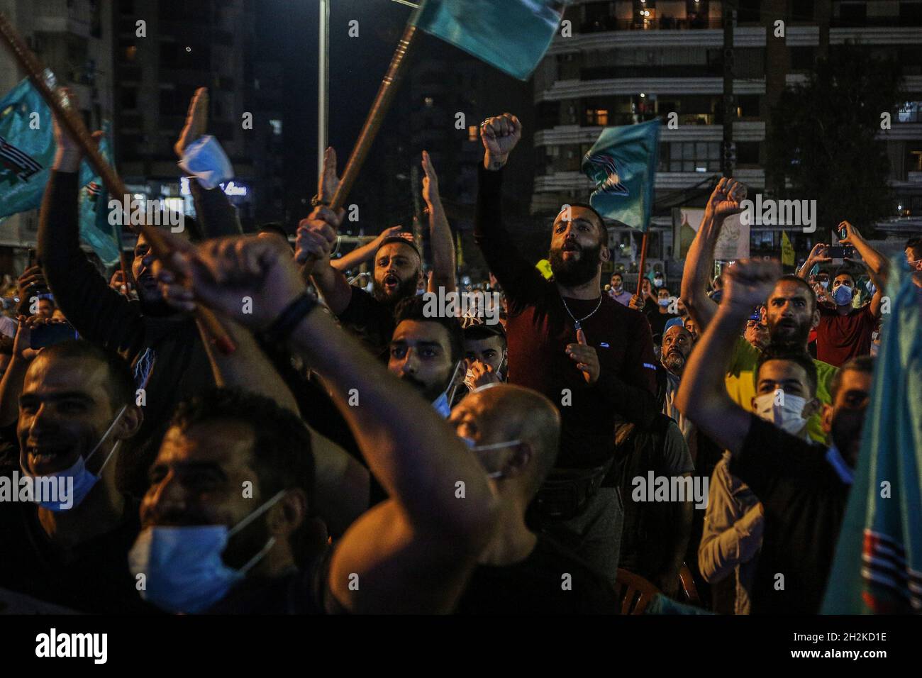 Beirut, Lebanon. 22nd Oct, 2021. Hezbollah supporters take part in a ...
