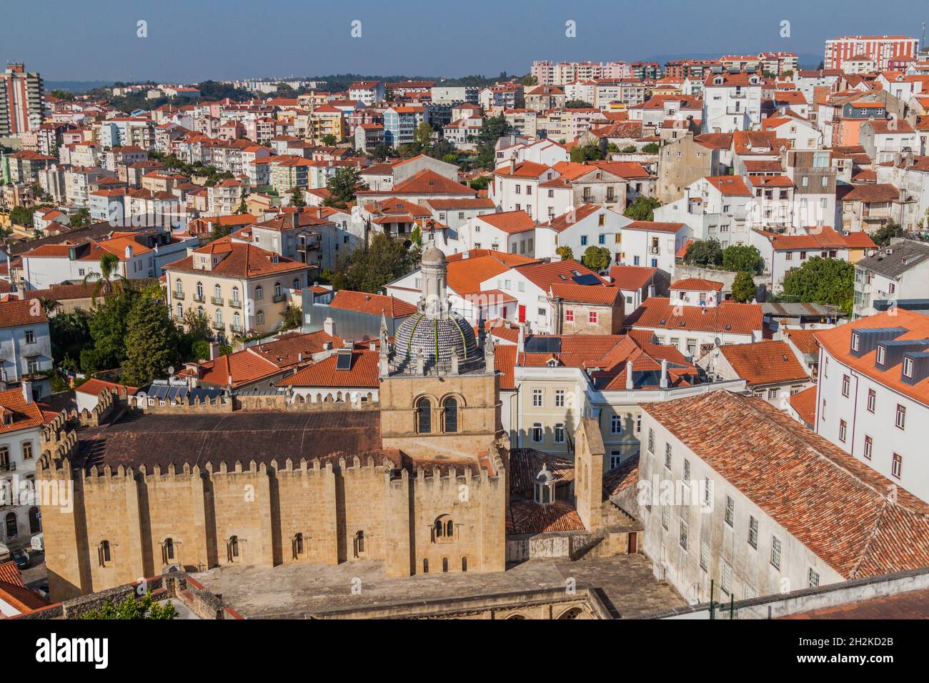 City skyline and the Old Cathedral Se Velha of Coimbra, Portugal Stock ...