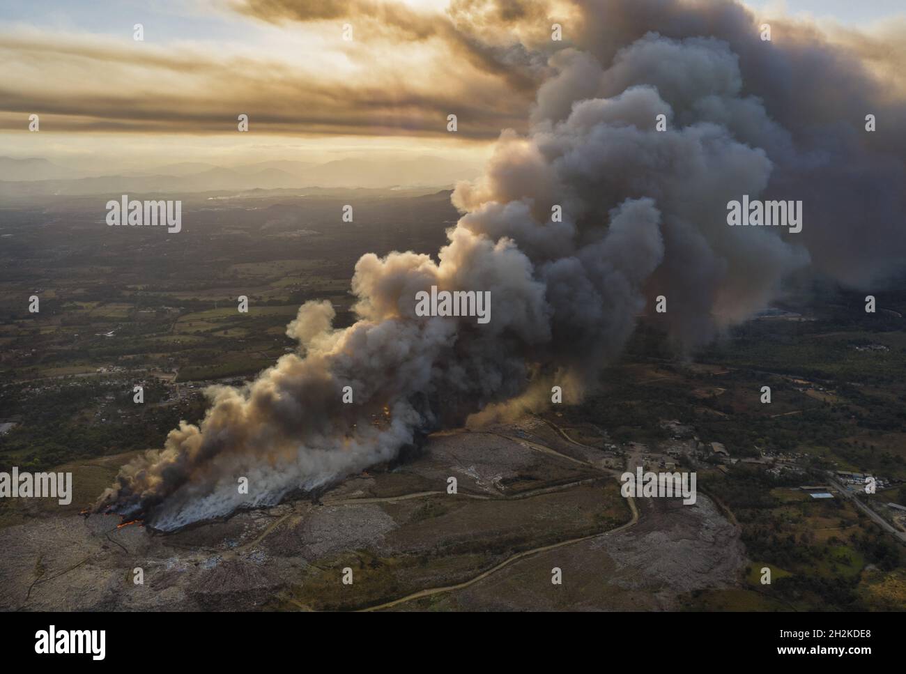 Aerial view of a wildfire in the fields Stock Photo - Alamy